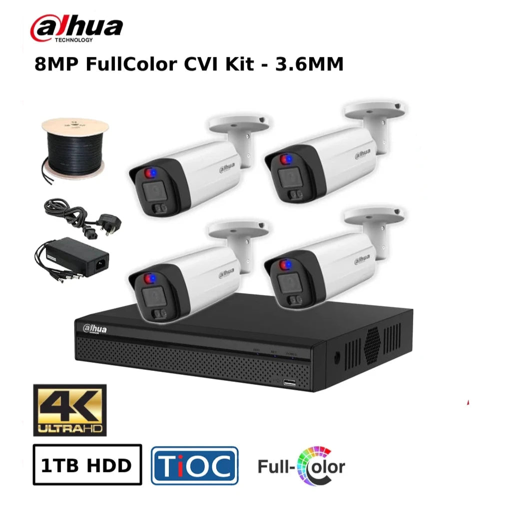 8MP 4 Channel 4K CVI CCTV Kit - 4 x ME1809THP-A-PV 4K TiOC Bullet Came ...